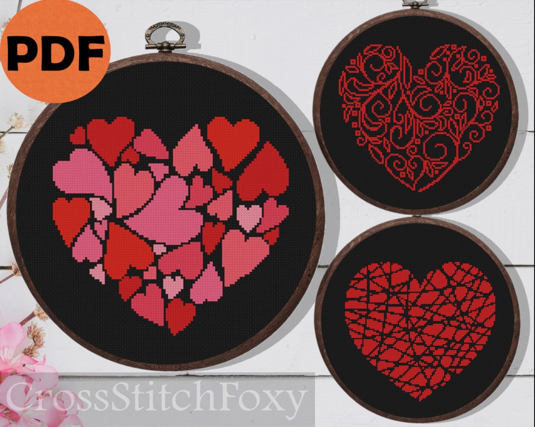 Heart Cross Stitch Patterns PDF, Love Floral Heart Counted Chart ...