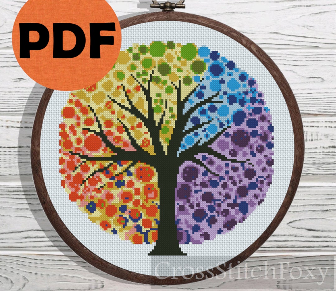 Four Seasons Tree Cross Stitch Pattern: Floral Decor (PDF Pattern) - Etsy