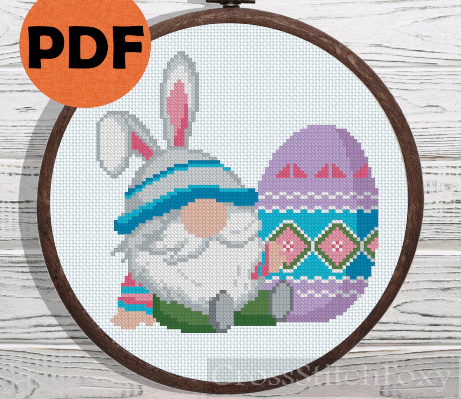 Easter Gnome Egg Cross Stitch Pattern PDF Easter Rabbit Cross | Etsy