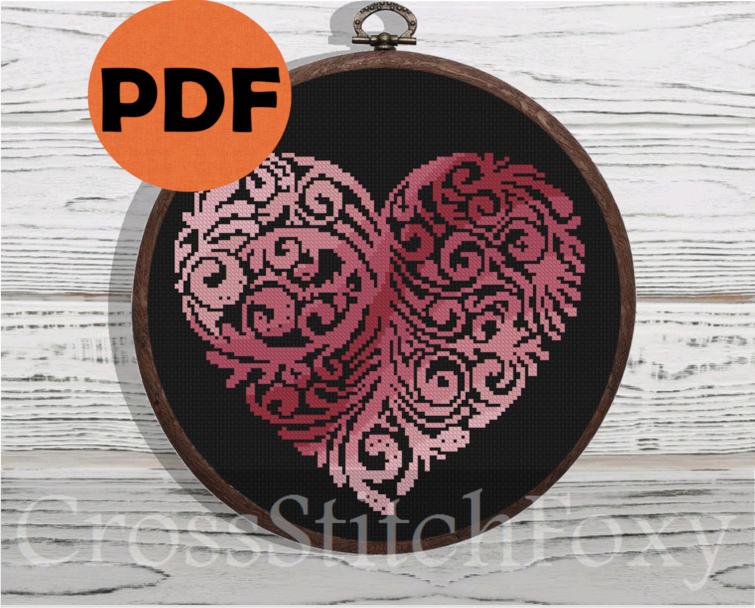 Rose Floral Heart Cross Stitch Pattern Wedding Love Cross - Etsy