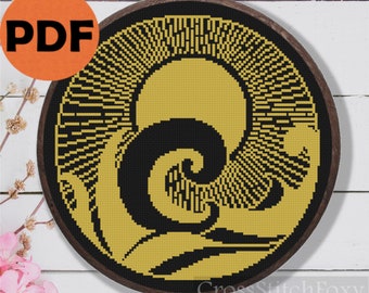 Summer Heart Cross Stitch Wave Pattern Pdf Great Wave Cross - Etsy