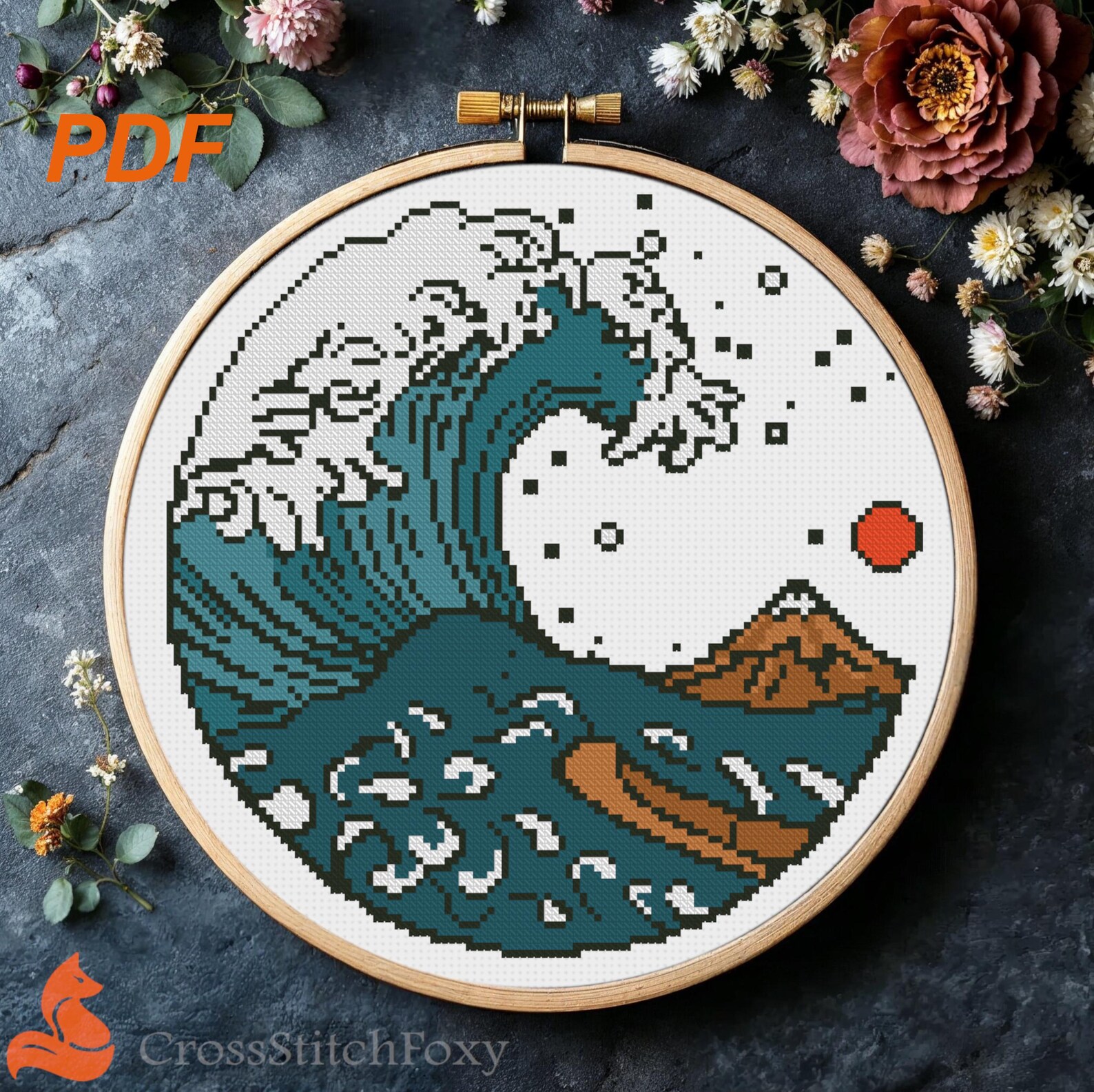 The Great Wave Cross Stitch Pattern PDF, Ocean Wave Easy Small Famous ...