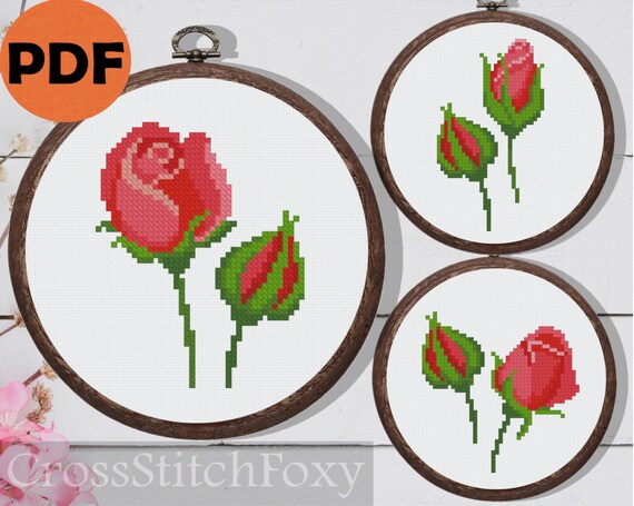 Tiny Rose Flower Cross Stitch Pattern PDF Easy Mini Cross - Etsy