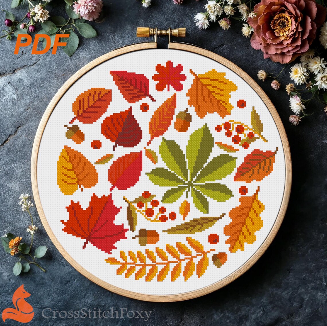 Fall Leaves Cross Stitch Pattern PDF Autumn Forest Mini Plants Easy - Etsy