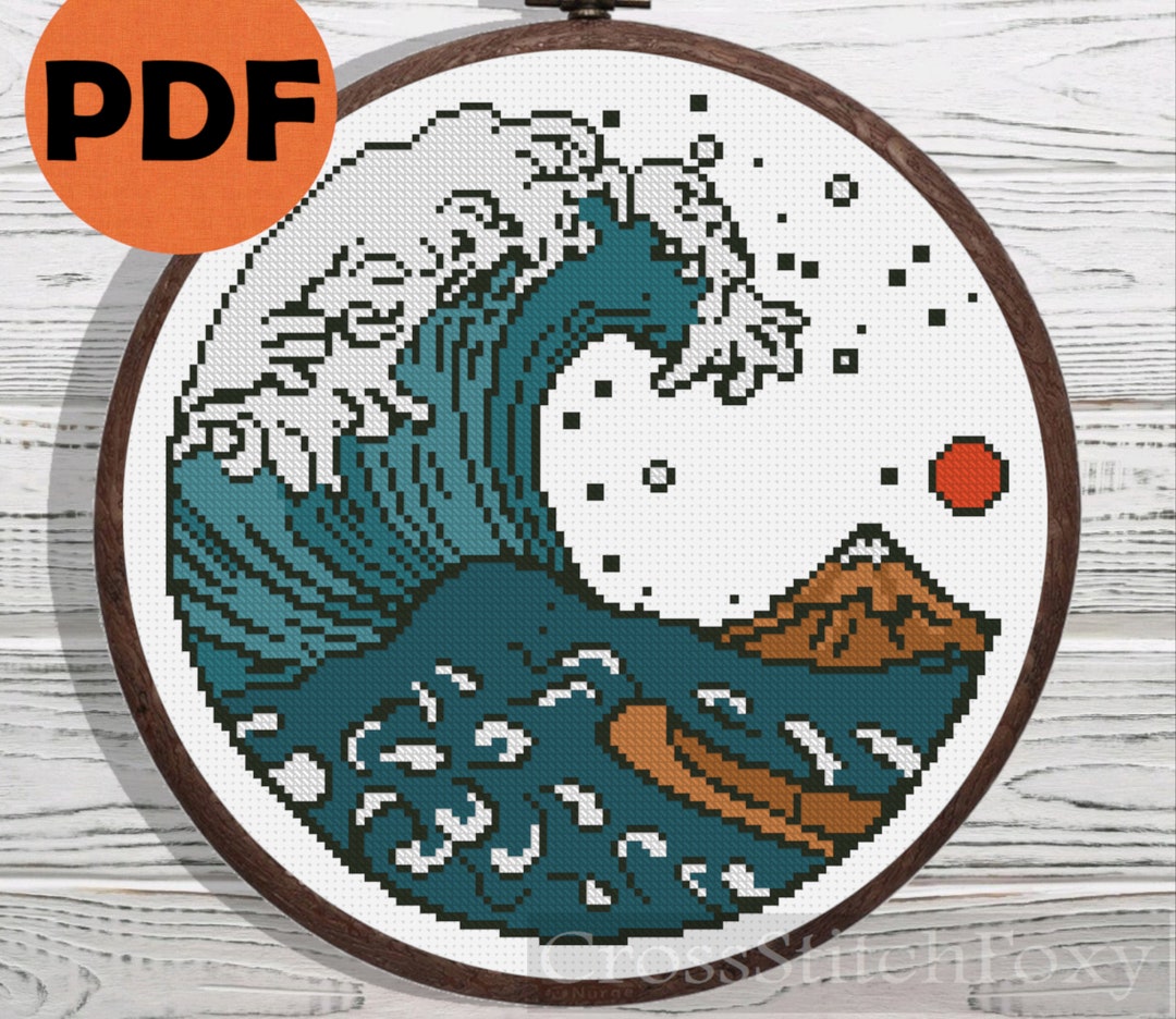 The Great Wave Cross Stitch Pattern PDF, Ocean Wave Easy Small Famous ...