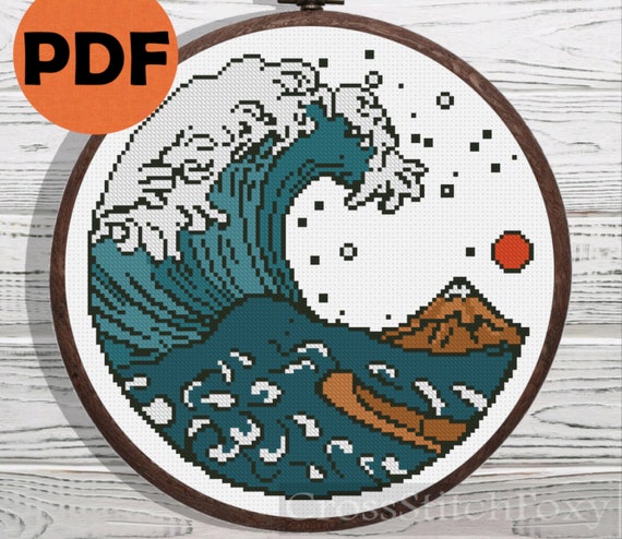 The Great Wave Cross Stitch Pattern PDF Ocean Wave Easy Small | Etsy