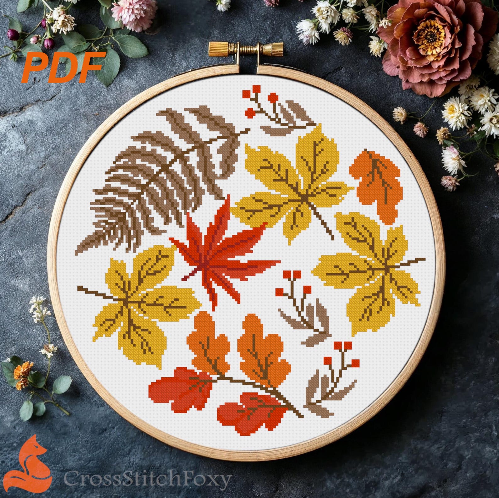 Fall Leaves Cross Stitch Pattern PDF Autumn Forest Mini Plants Easy - Etsy