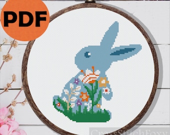 Easter Rabbit Cross Stitch Pattern PDF Easter Bunny and Eggs Cross ...