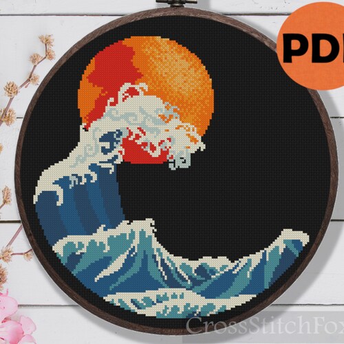 Wave Cross Stitch Pattern PDF Great Wave Cross Stitch - Etsy