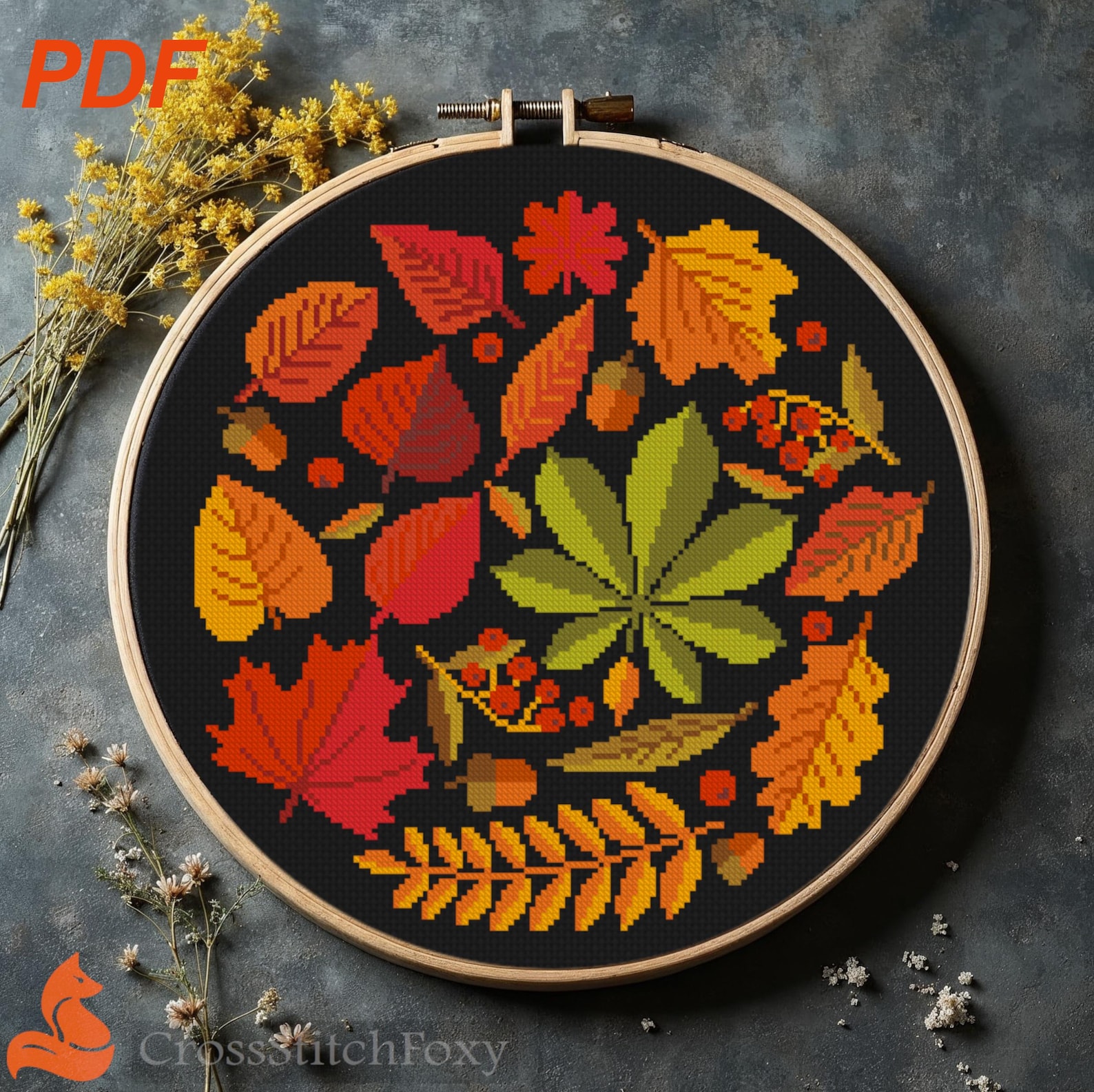 Fall Leaves Cross Stitch Pattern PDF Autumn Forest Mini Plants Easy - Etsy