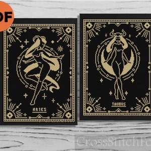Female Zodiac 12 Cross Stitch Patterns PDF, Horoscope Sign Cross Stitch ...