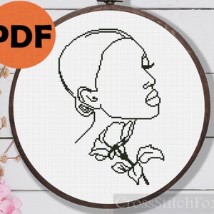 Aesthetic Black Girl Portrait Cross Stitch Pattern PDF, Woman Cross ...