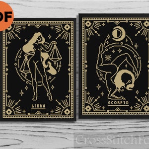 Female Zodiac 12 Cross Stitch Patterns PDF, Horoscope Sign Cross Stitch ...