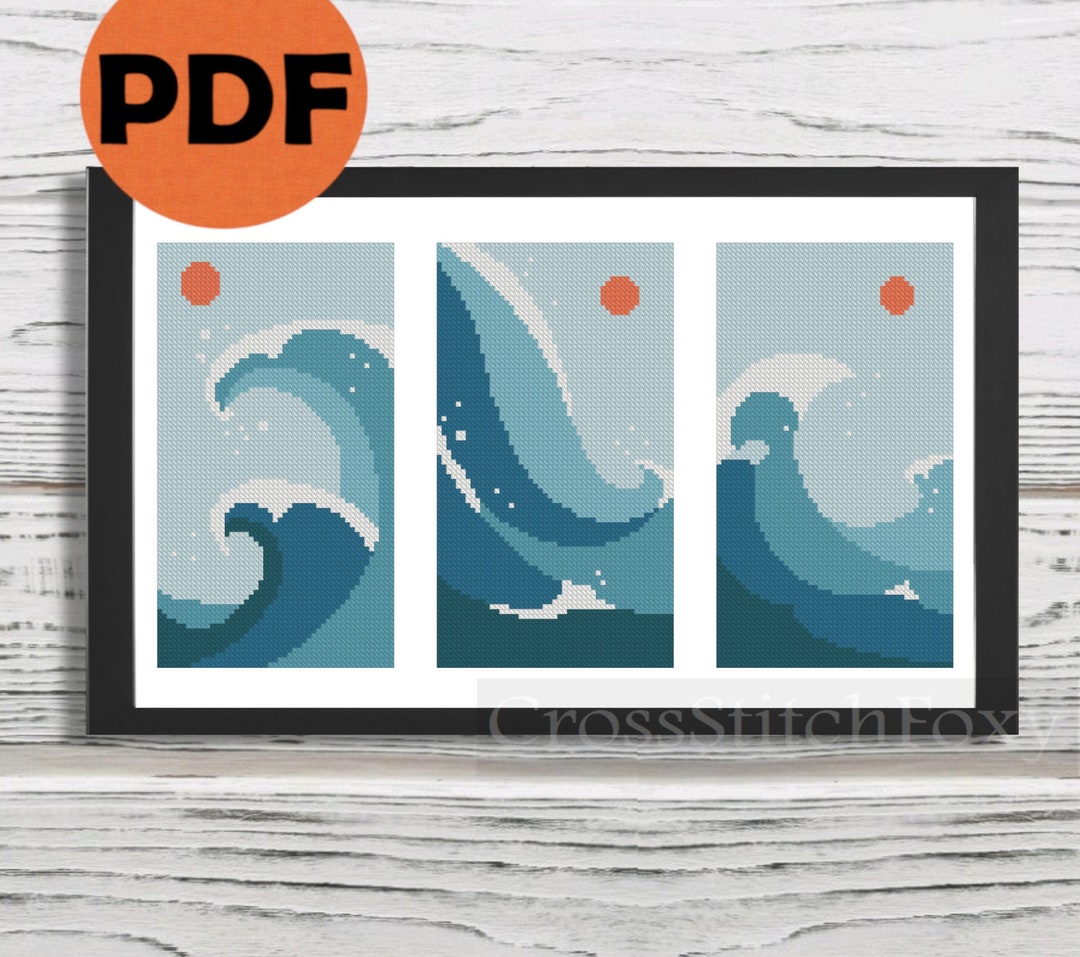 Wave Cross Stitch Pattern PDF, Great Wave Cross Stitch Pattern, Modular ...