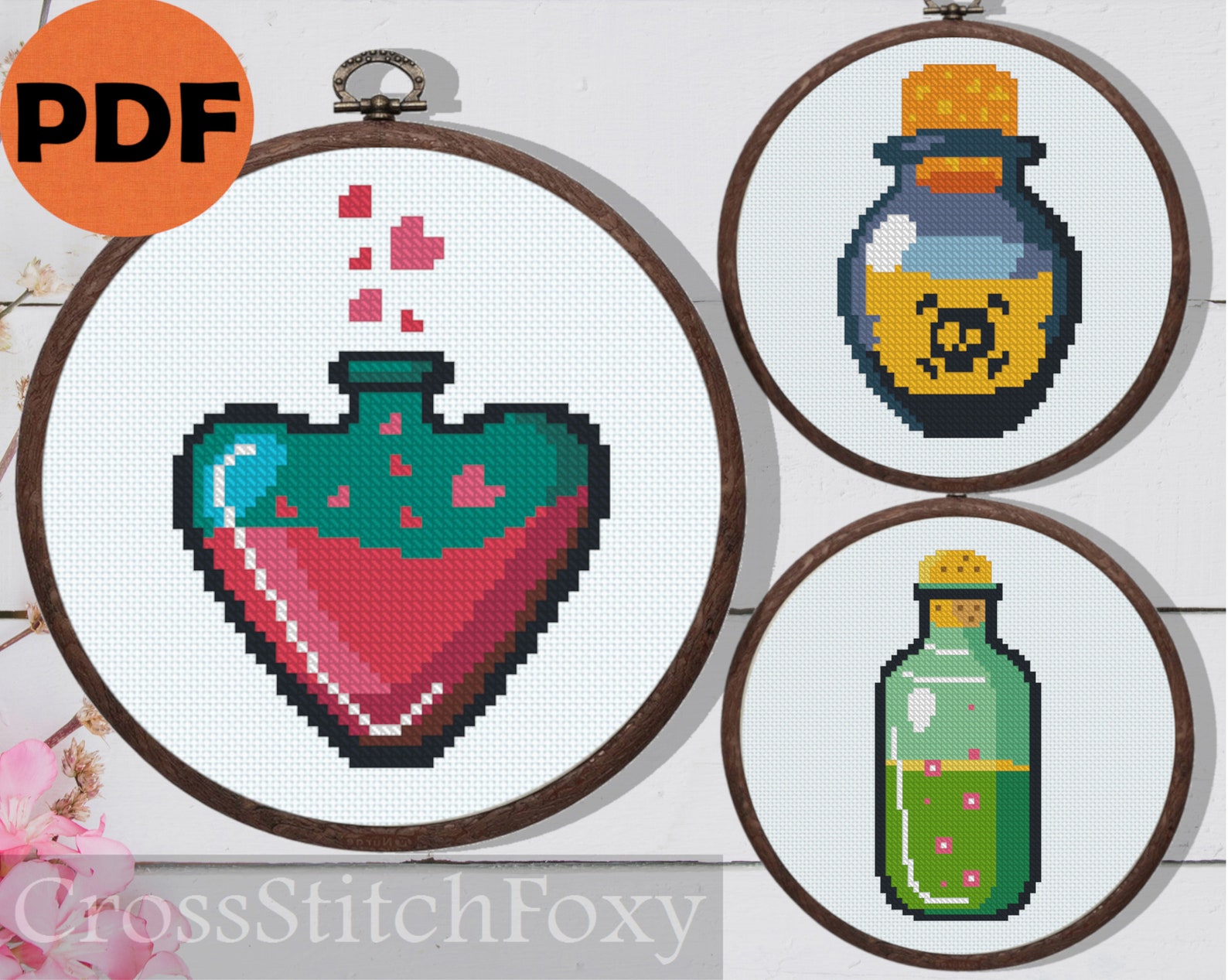 Halloween Magic Potion Bottles Cross Stitch Pattern: Witchy Alchemy ...
