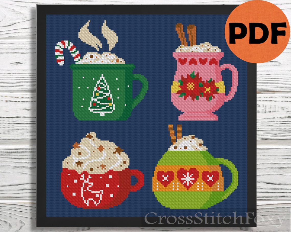 Christmas Mugs Cross Stitch Pattern PDF Easy Cross Stitch - Etsy