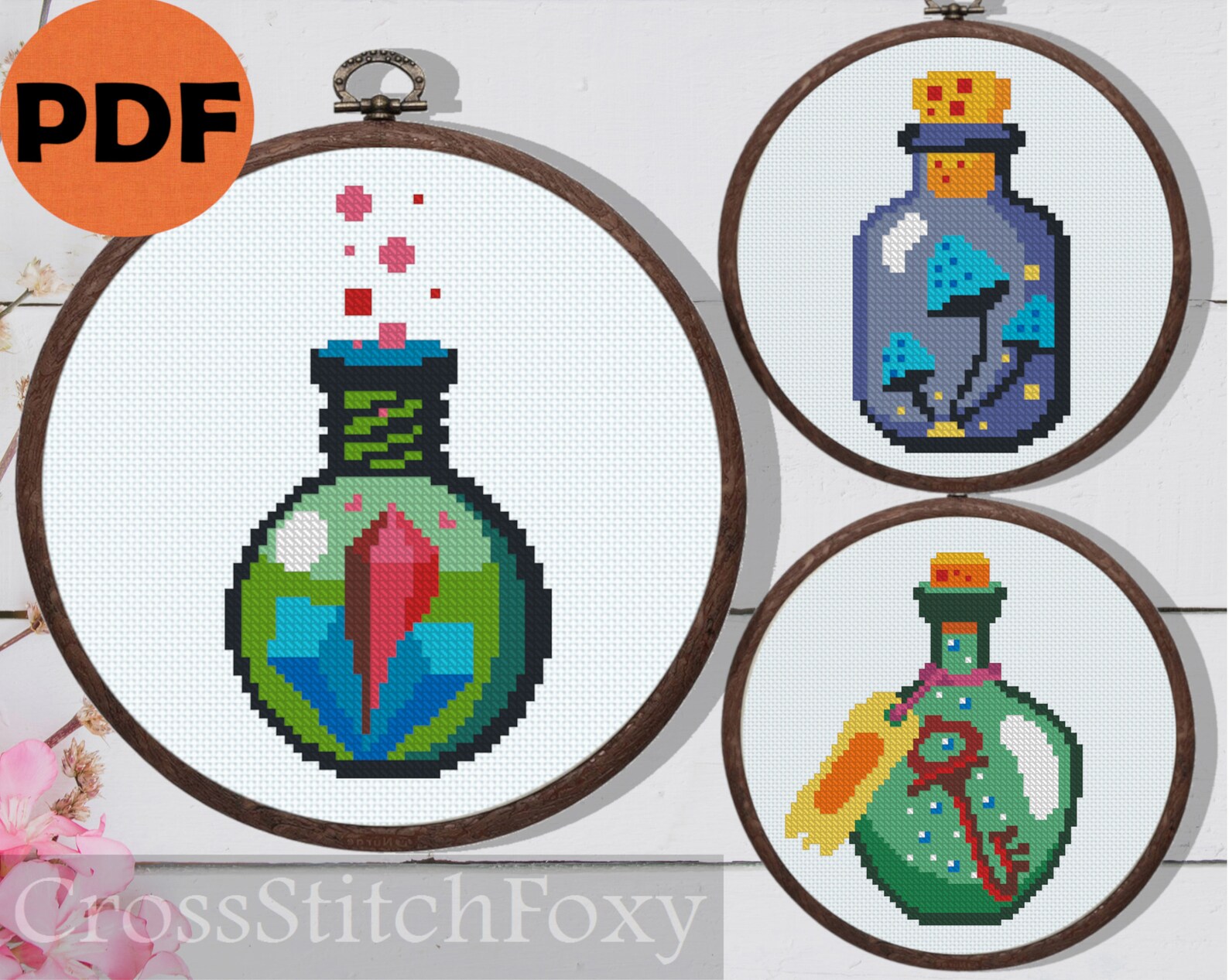 Halloween Magic Potion Bottles Cross Stitch Pattern: Witchy Alchemy ...