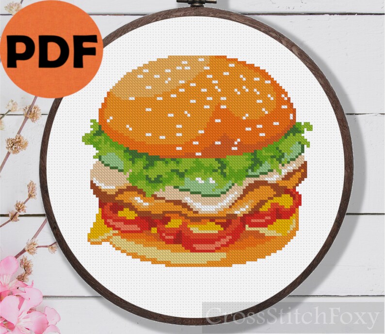 Hamburger Fast Food Cross Stitch Pattern PDF Kitchen Cross - Etsy