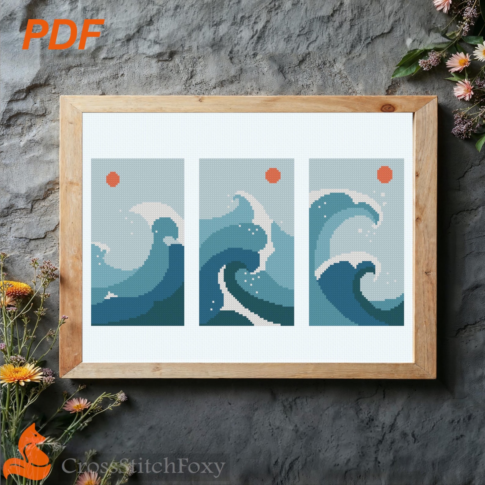 Wave Cross Stitch Pattern PDF, Great Wave Cross Stitch Pattern, Scenery ...