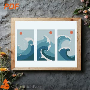Wave Cross Stitch Pattern PDF, Great Wave Cross Stitch Pattern, Scenery ...