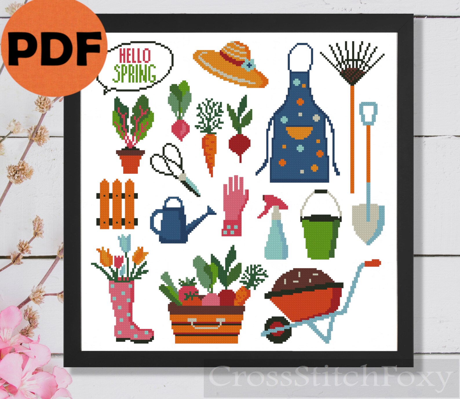 Hello Spring Cross Stitch Pattern PDF Gardening Gift Cross | Etsy