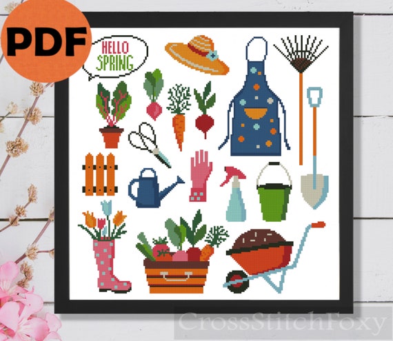Hello Spring Cross Stitch Pattern PDF Gardening Gift Cross | Etsy