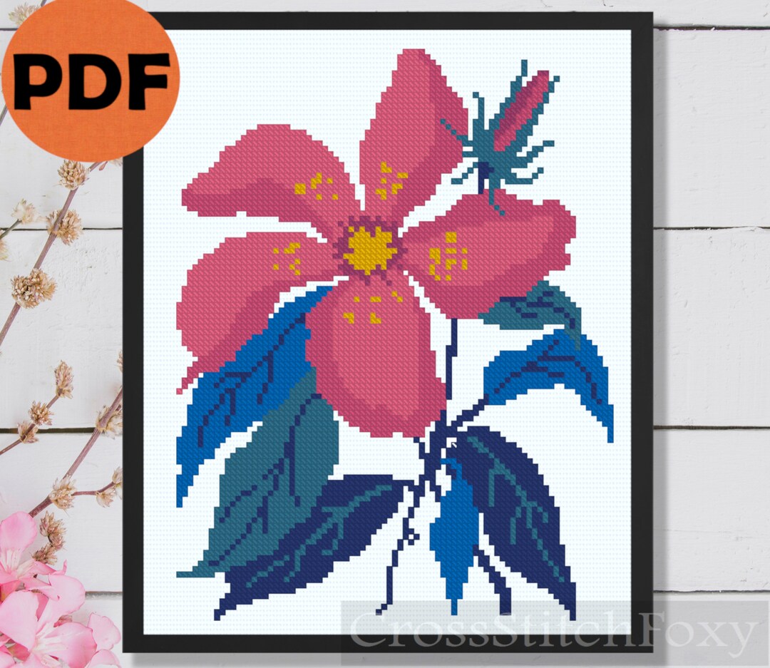 Flower Cross Stitch Pattern PDF, Abstract Floral Counted Cross Stitch ...