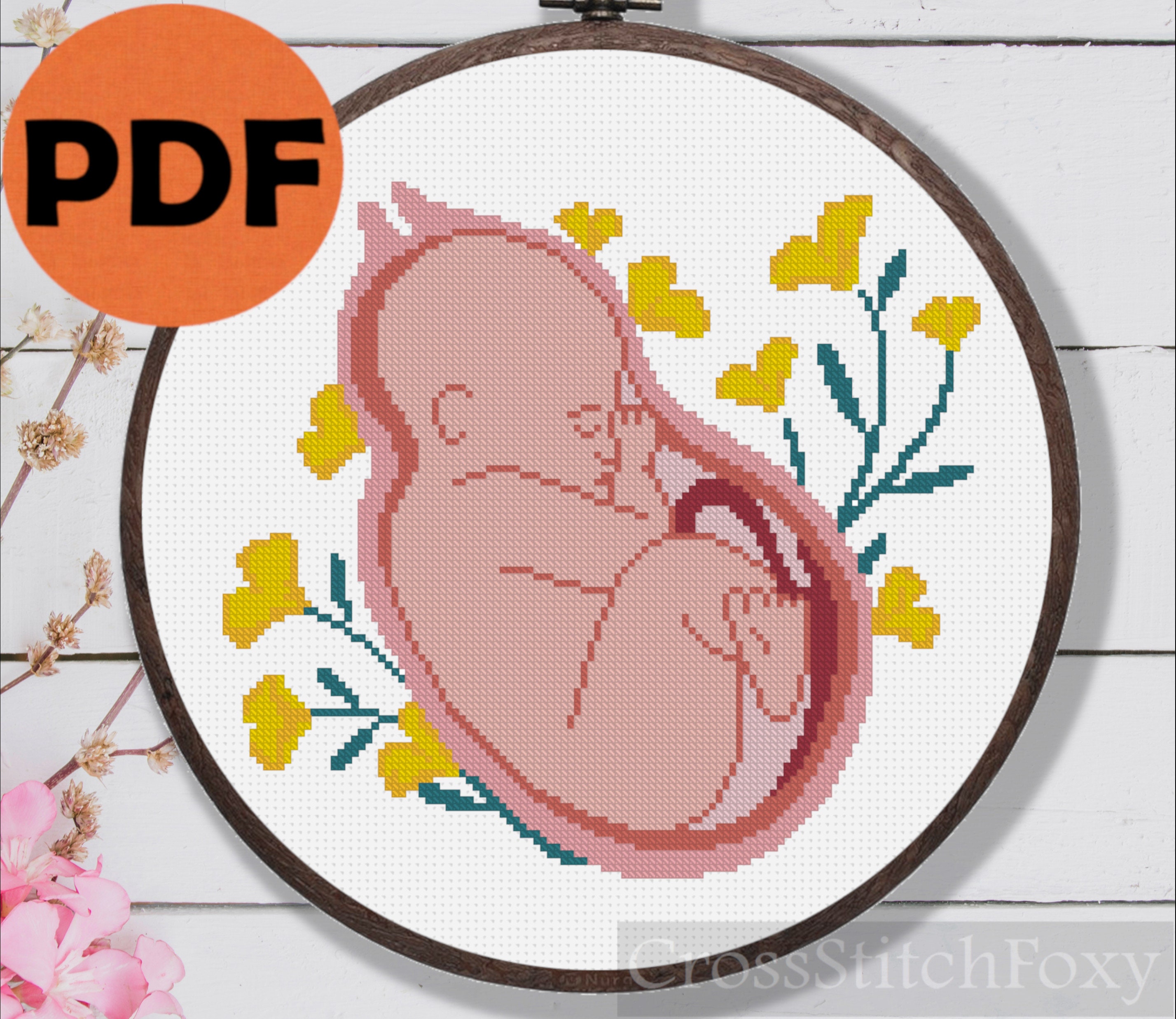 Baby Birth Cross Stitch Pattern PDF Uterus Anatomy Cross | Etsy