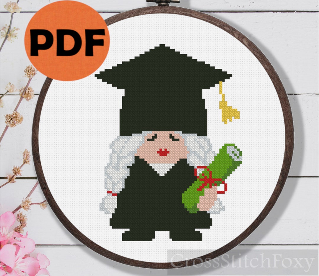 Graduation Gnome Girl Cross Stitch Pattern PDF, University Cross Stitch ...