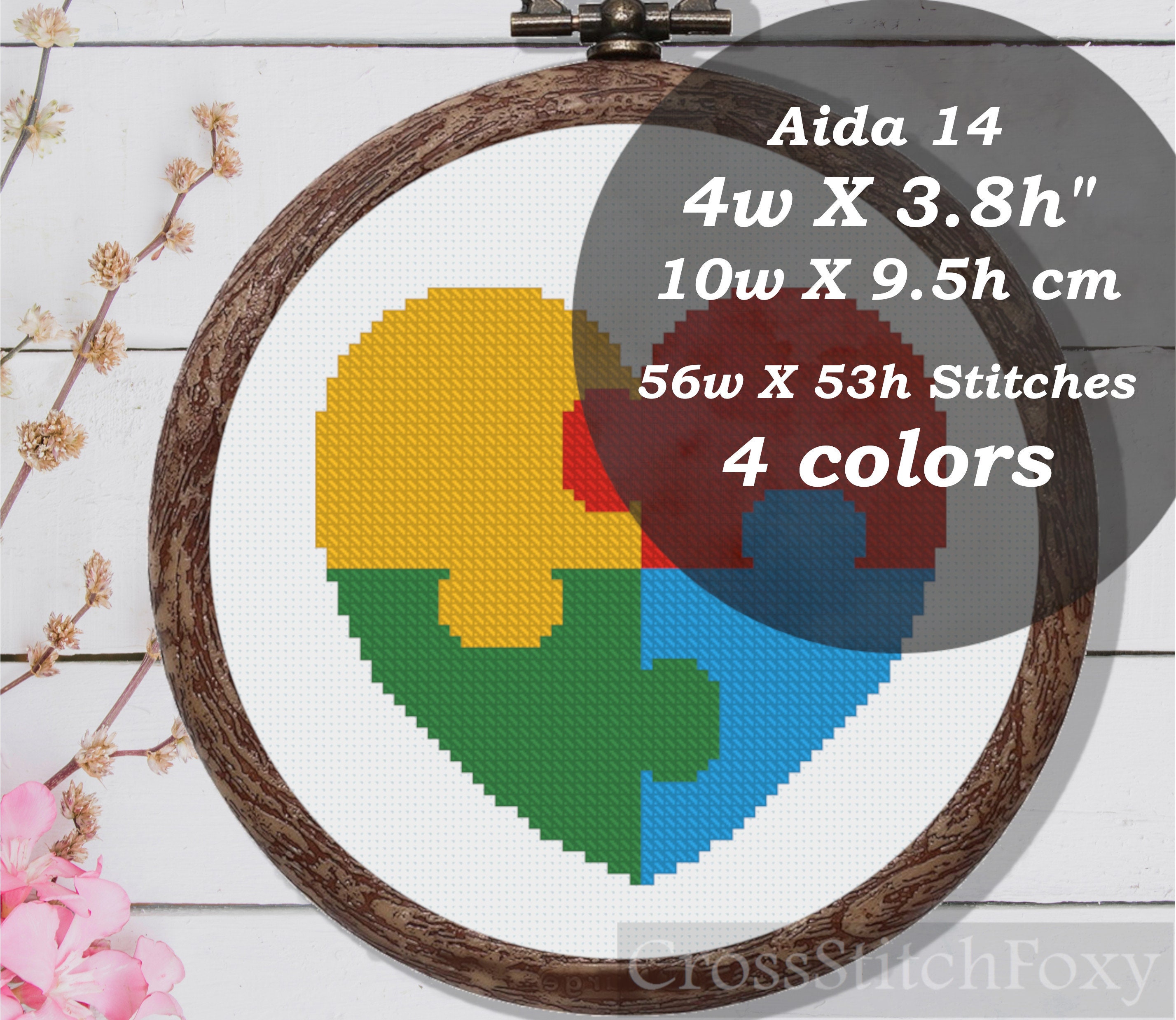 Autism Heart Cross Stitch Pattern PDF Autism Awareness Day | Etsy