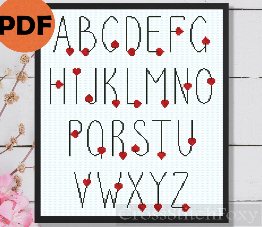 Valentine's Day Monogram Alphabet Cross Stitch Pattern PDF, Capital ...