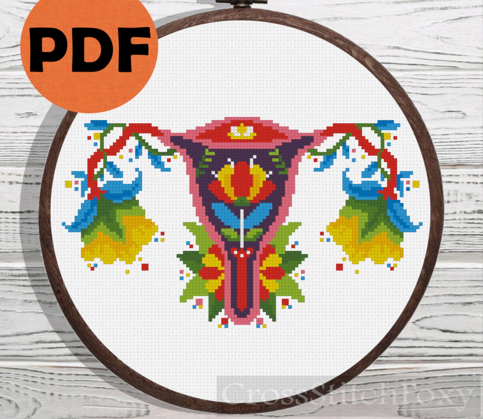 Uterus Floral Cross Stitch Pattern PDF Reproductive System - Etsy