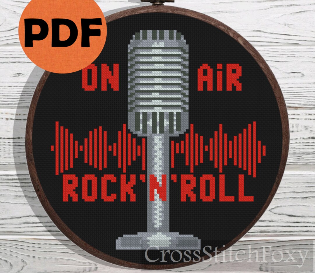 Rock N Roll Cross Stitch Pattern PDF, Music on Air Quote, Microphone ...