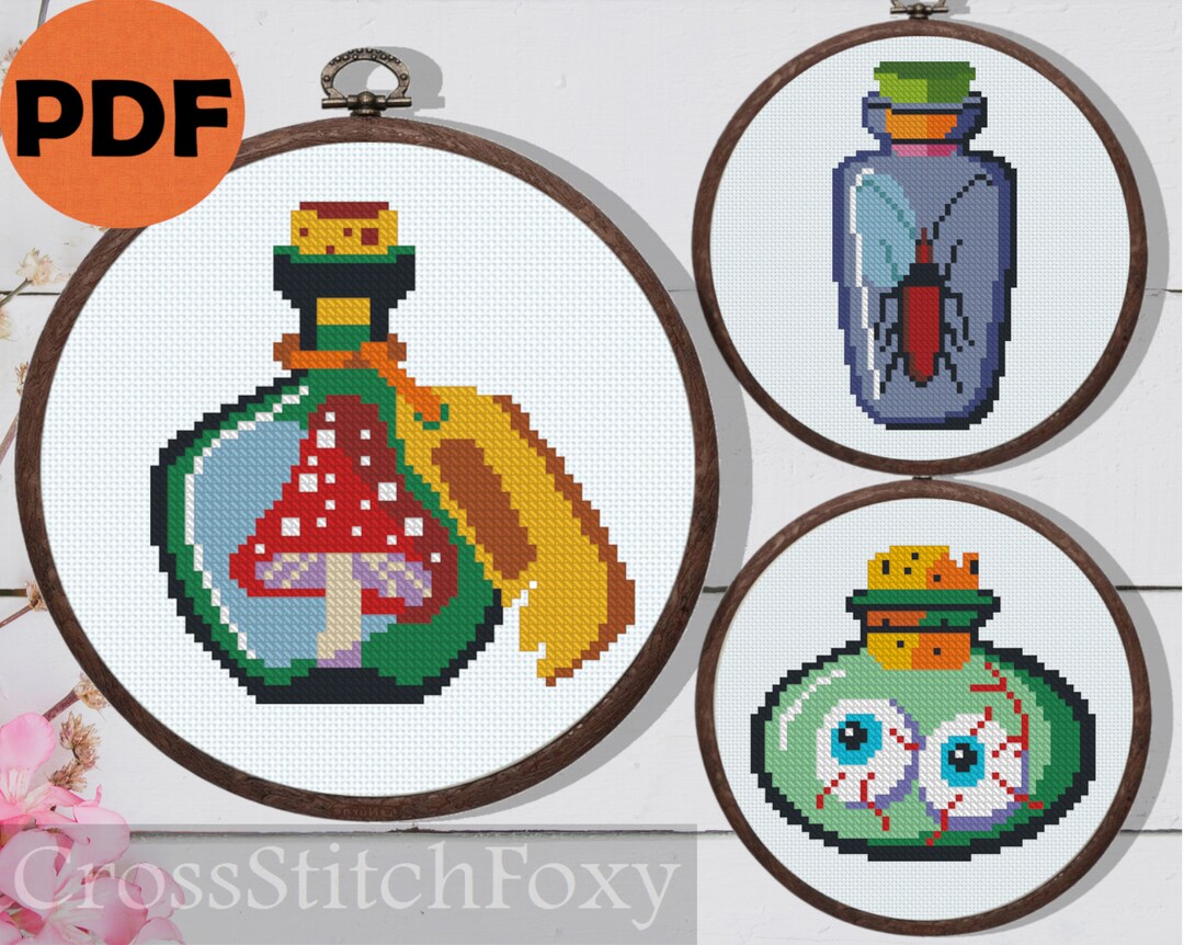 Halloween Magic Potion Bottles Cross Stitch Pattern PDF Set of 3 ...