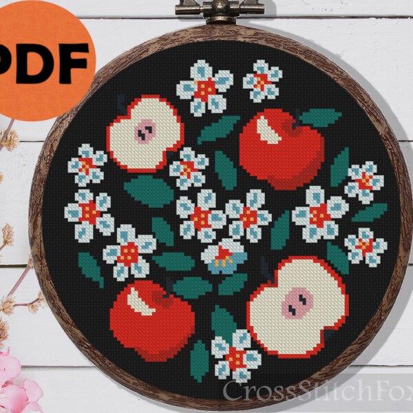Apple Cross Stitch - Etsy