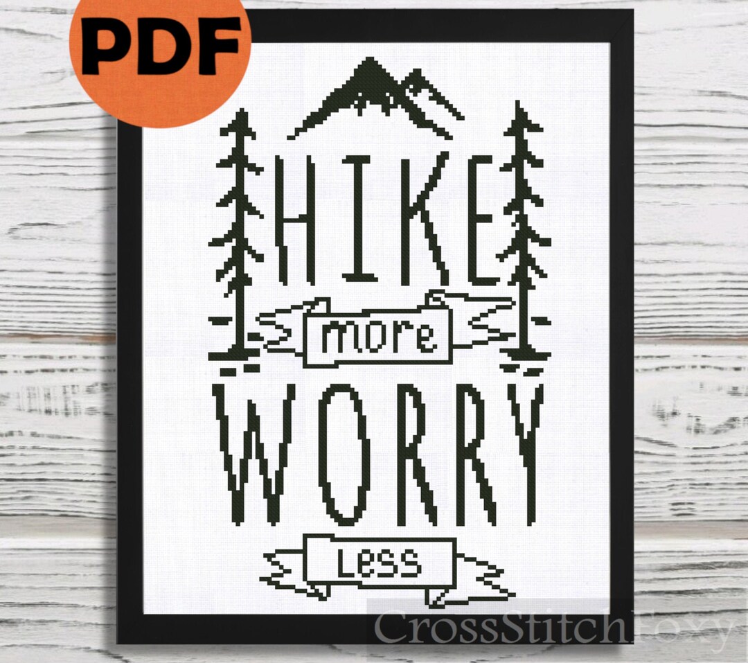 Hiking Cross Stitch Pattern, Hike More Worry Less, Rock Climbing Cross ...