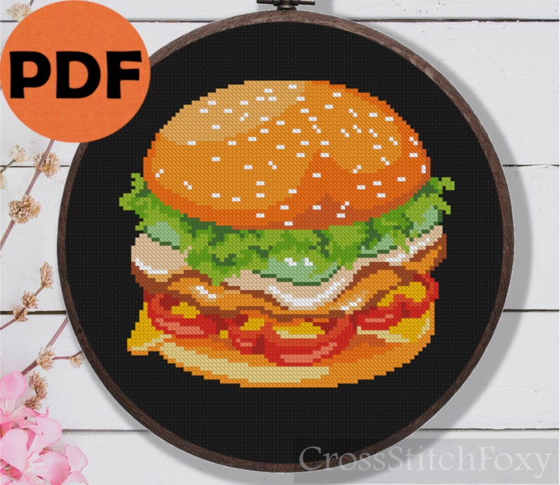 Hamburger Fast Food Cross Stitch Pattern PDF Kitchen Cross - Etsy