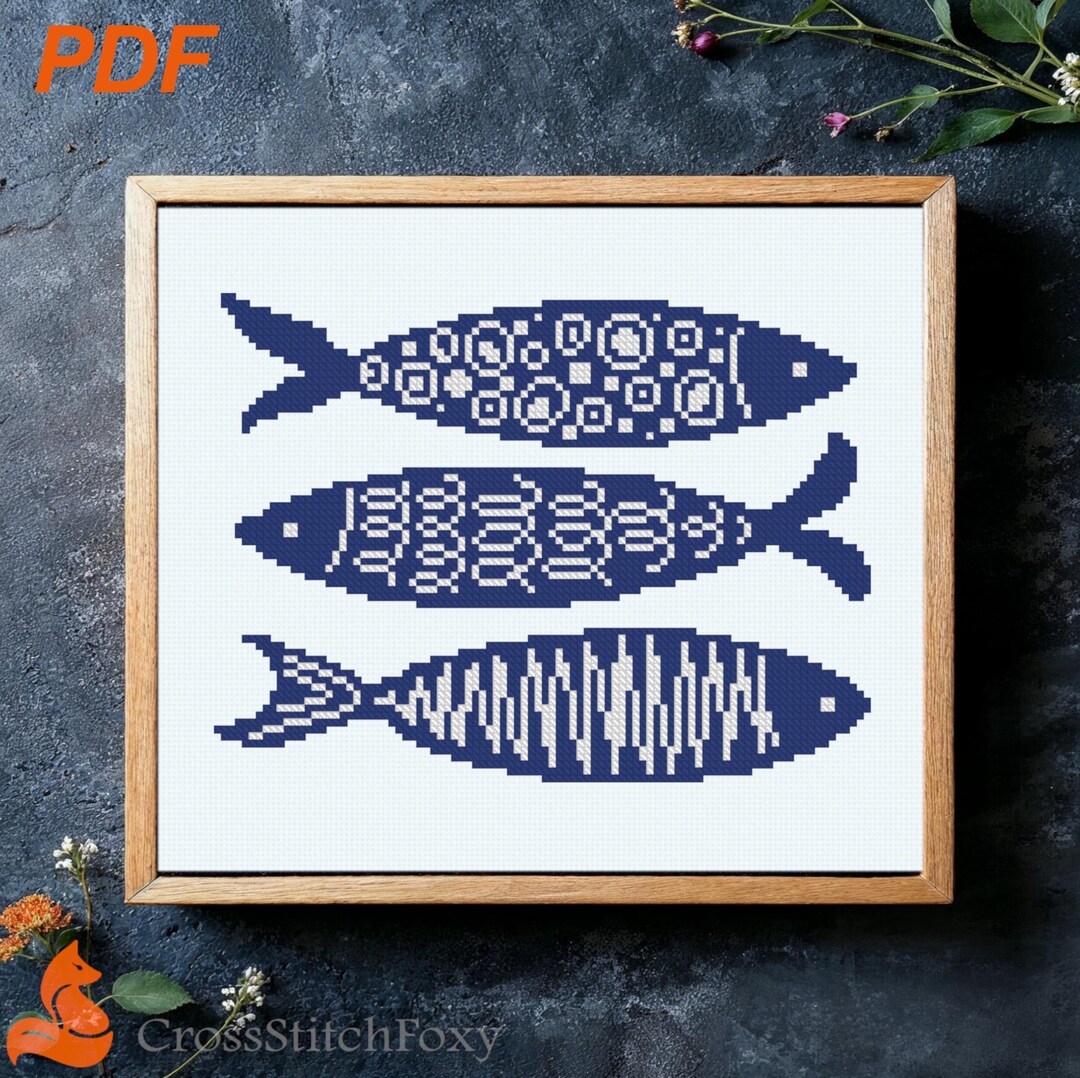 Fish Cross Stitch Pattern: Boho Beginner Design (PDF Download) - Etsy