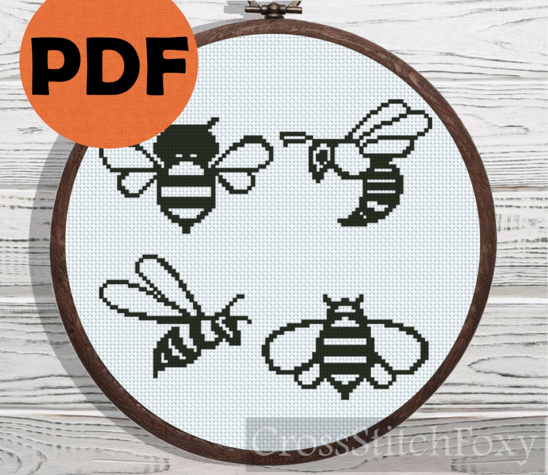Cross Stitch Pattern Black and White Bee Mini Patterns, Cross Stitch ...