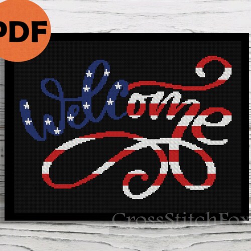USA Flag Welcome Sign Cross Stitch Pattern PDF Home Sign | Etsy