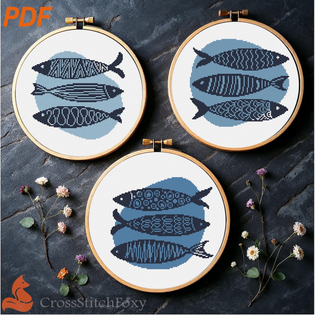 Minimalist Fish Cross Stitch Patterns (PDF Download) - Etsy