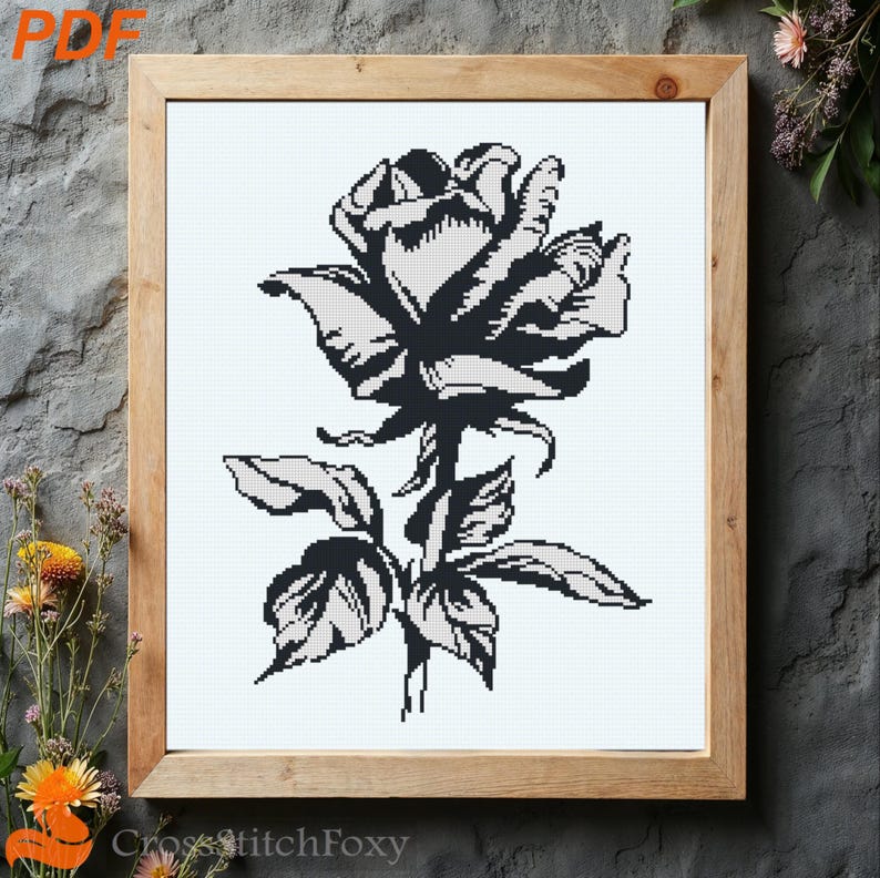 Rose Cross Stitch Pattern: Floral Wall Decor (PDF Pattern) - Etsy