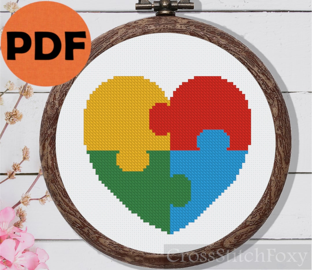 Autism Heart Cross Stitch Pattern PDF, Autism Awareness Day Cross ...