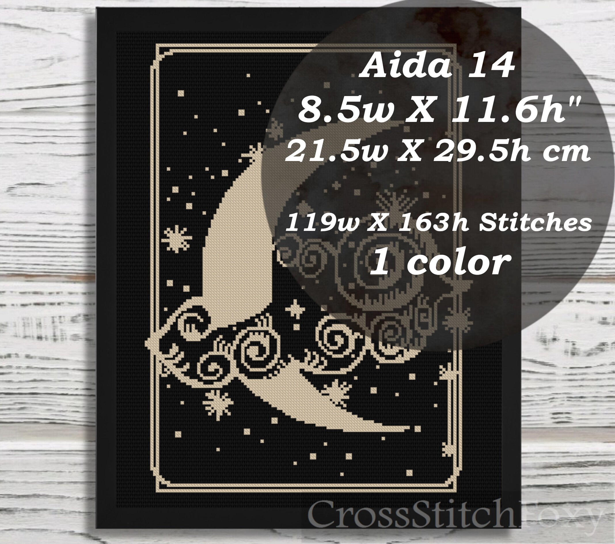 Moon Cross Stitch Pattern PDF Mystery Card Cross Stitch Moon | Etsy