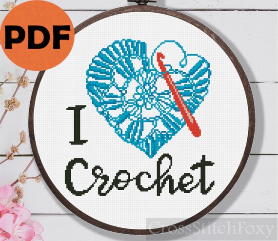 I Love Crochet Heart Quote Cross Stitch Pattern PDF | Etsy