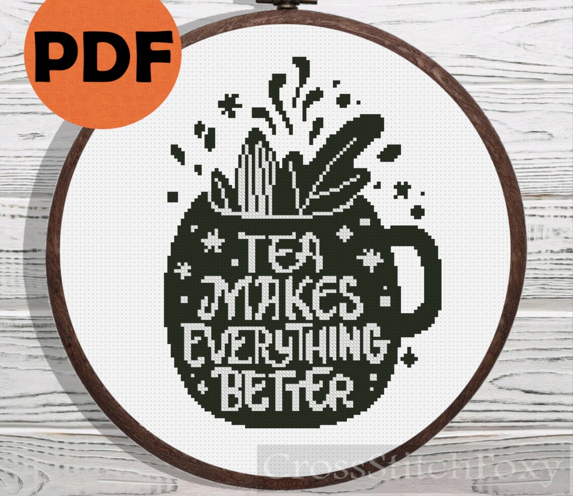 Tea Cross Stitch Pattern PDF Kitchen Cross Stitch Cup of Tea - Etsy