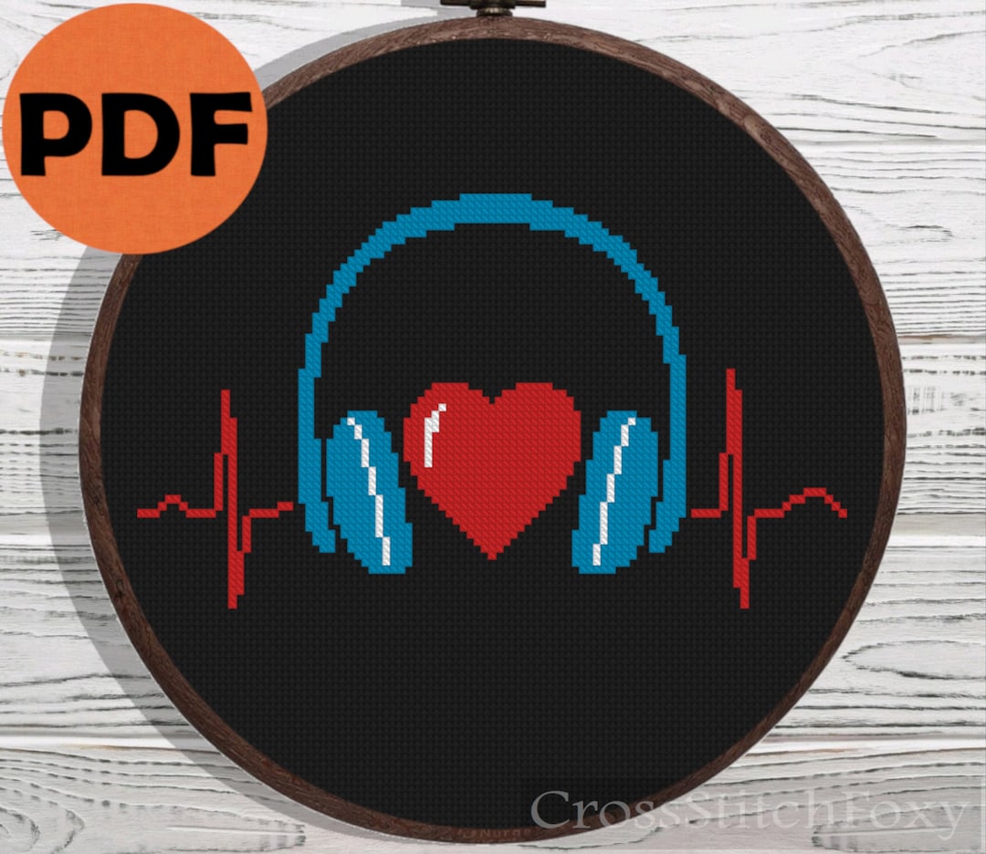Music Heart Cross Stitch Pattern PDF, Music Cross Stitch Pattern, Sound ...