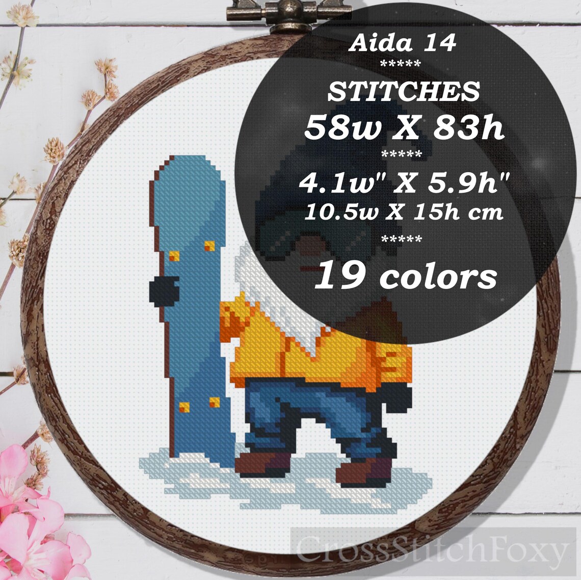 Snowboard Gnome Cross Stitch Pattern: Winter Sports Wall Decor (PDF ...