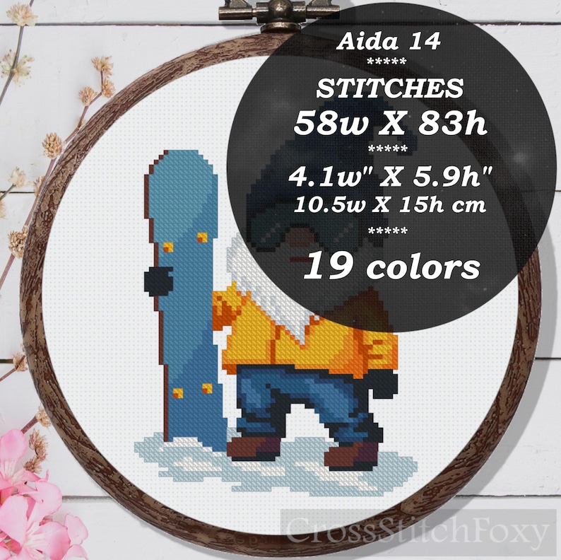 Snowboard Gnome Cross Stitch Pattern: Winter Sports Wall Decor (PDF ...