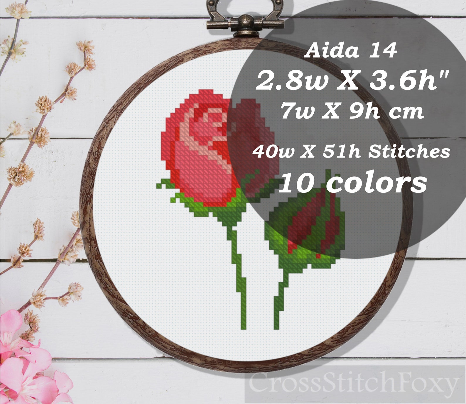 Tiny Rose Flower Cross Stitch Pattern PDF Easy Mini Cross - Etsy